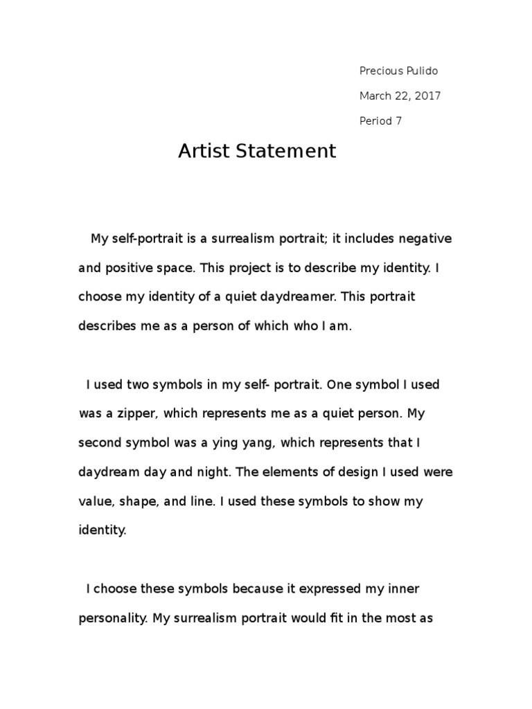 Surreal Self-Portrait Artist Statement | PDF | Philosophy | Religion ...