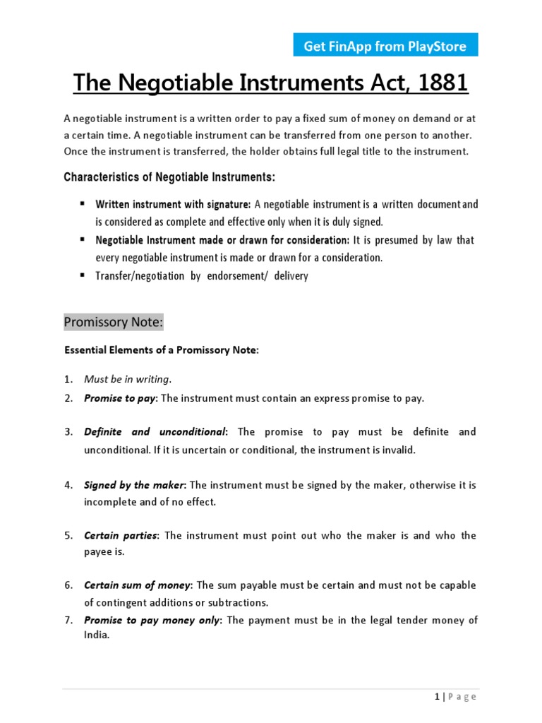 Negotiable Instruments Act Notes | Negotiable Instrument | Assignment (Law)