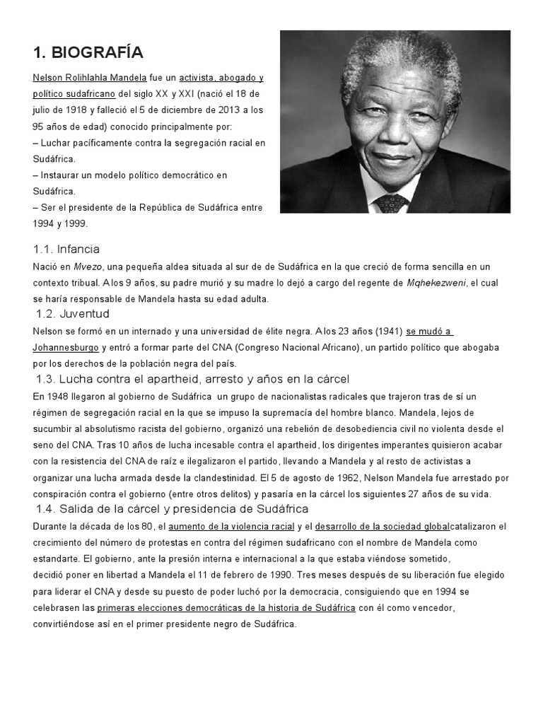 Nelson Mandela Biografia | PDF | Ciencias sociales | Historia