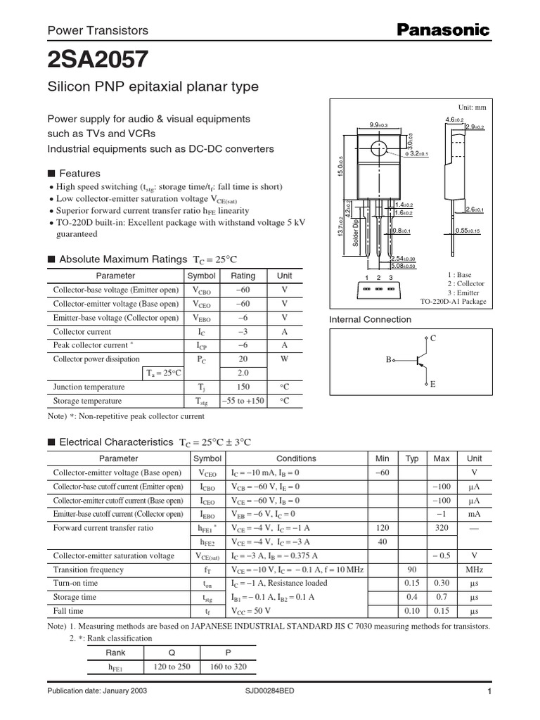 A2057 Panasonic Semiconductor | PDF | Bipolar Junction Transistor ...