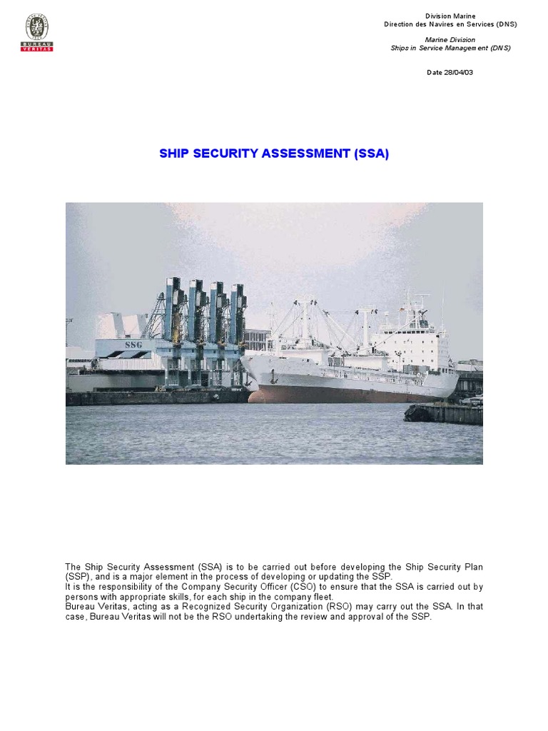 Ship Security Assessment (Ssa) : Marine Division Ships in Service ...