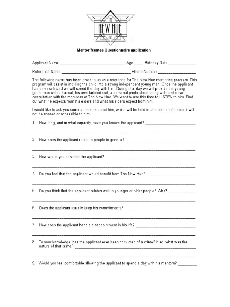 Mentor/Mentee Questionnaire Form | PDF | Career & Growth