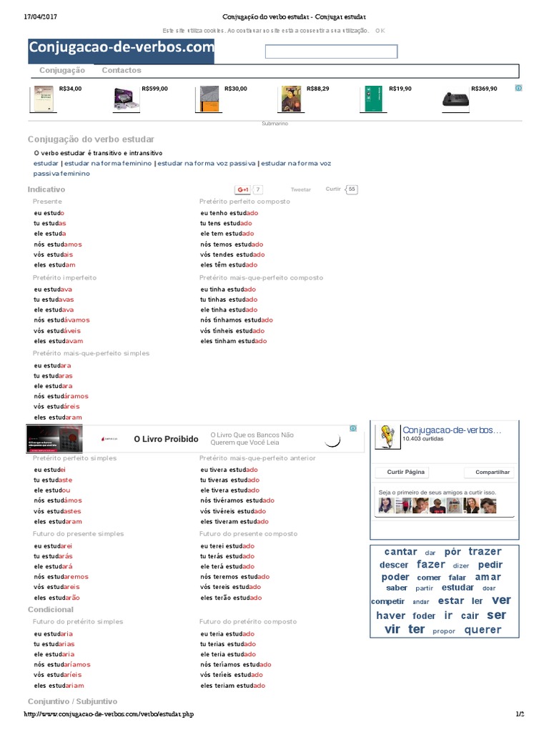 Conjugação Do Verbo Estudar - Conjugar Estudar | PDF | Tempo gramatical ...