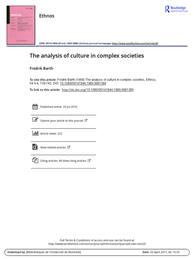 Analyzing Culture in Complex Societies | PDF | Anthropology | Reality