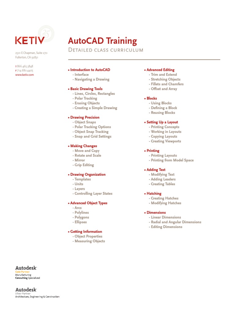 AutoCAD Training Course Outline | PDF | Geometry | Teaching Mathematics