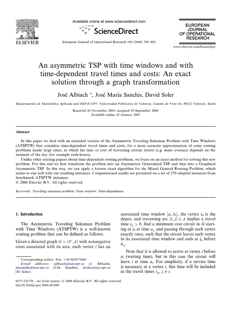 An Asymmetric TSP With Time Windows | PDF | Areas Of Computer Science ...