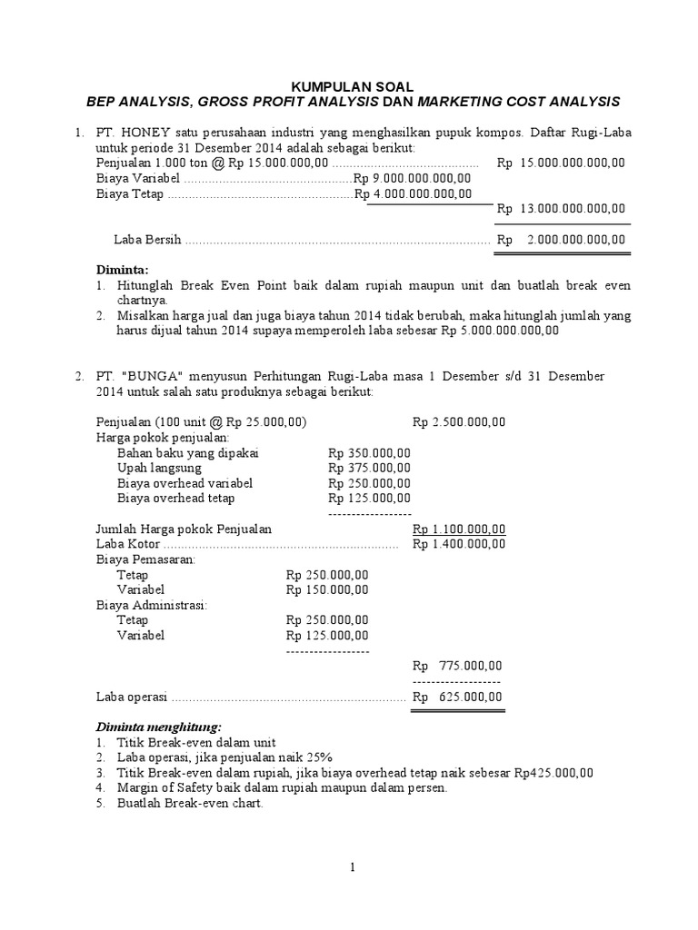Soal Soal Gross Analysis Dan Marketing Cost Analysis | PDF | Pengelolaan Keuangan & Uang | Hukum