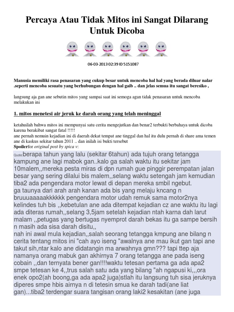 Percaya Atau Tidak Mitos Ini Sangat Dilarang Untuk Dicoba KASKUS LOUNGE ...