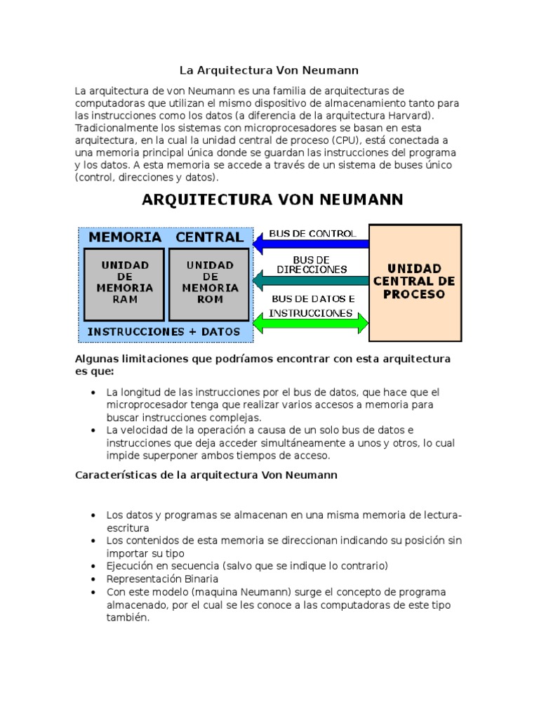La Arquitectura Von Neumann | PDF | Unidad Central de procesamiento ...