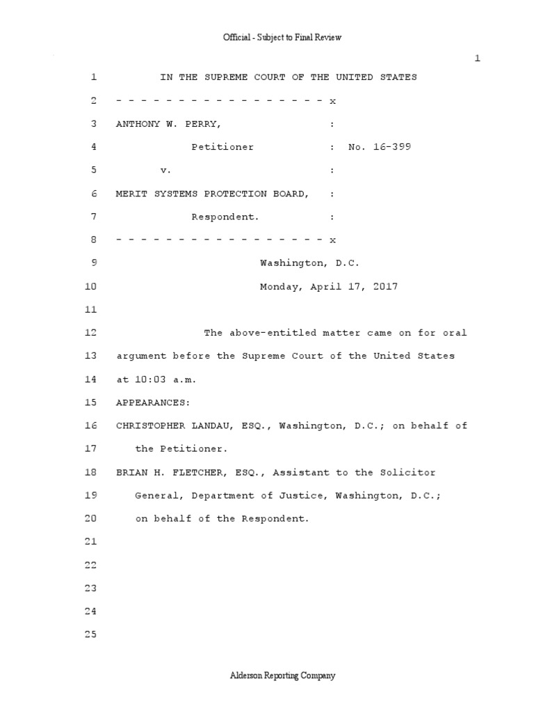 Transcript-Perry V Merit Systems Protection Board | PDF | Standard Of ...