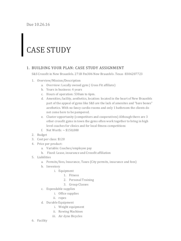 Building Your Plan: Case Study Assignment | PDF