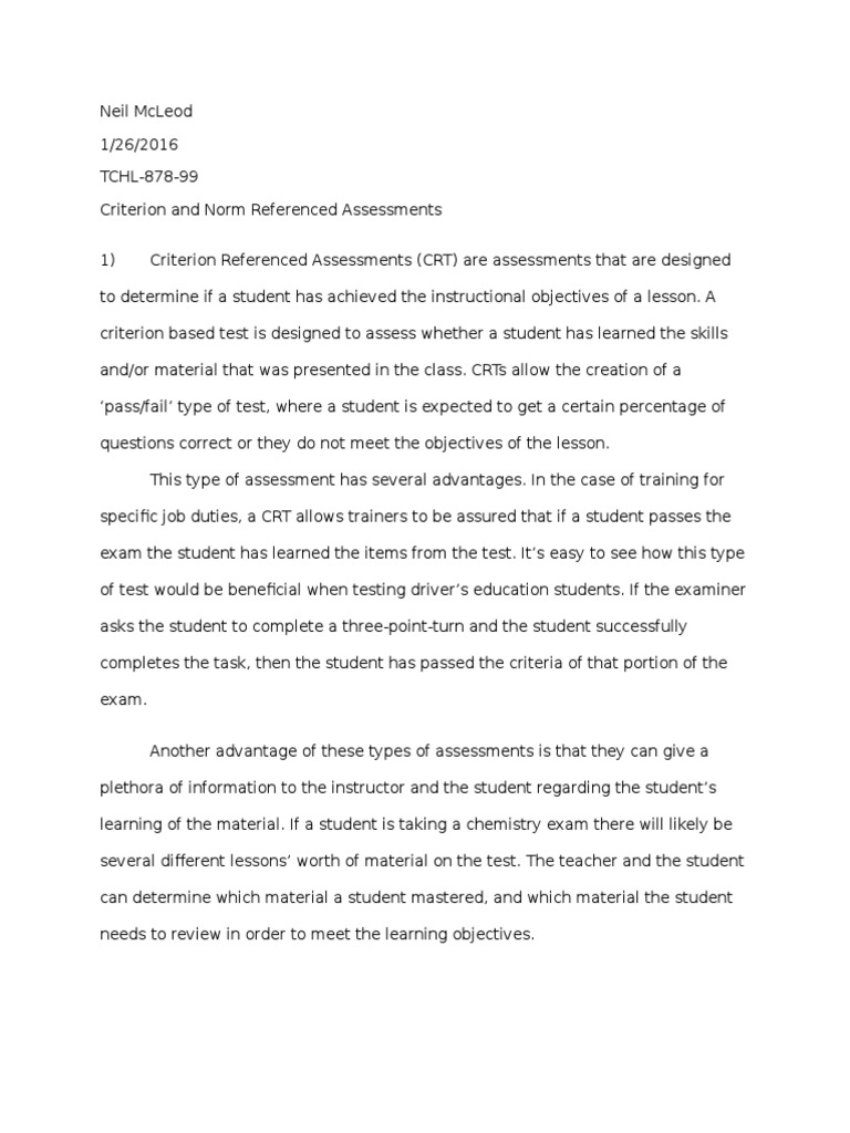 Criterion and Referenced Based Assessments | PDF | Test (Assessment ...
