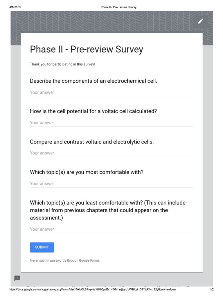 Phase II - Pre-Review Survey | PDF