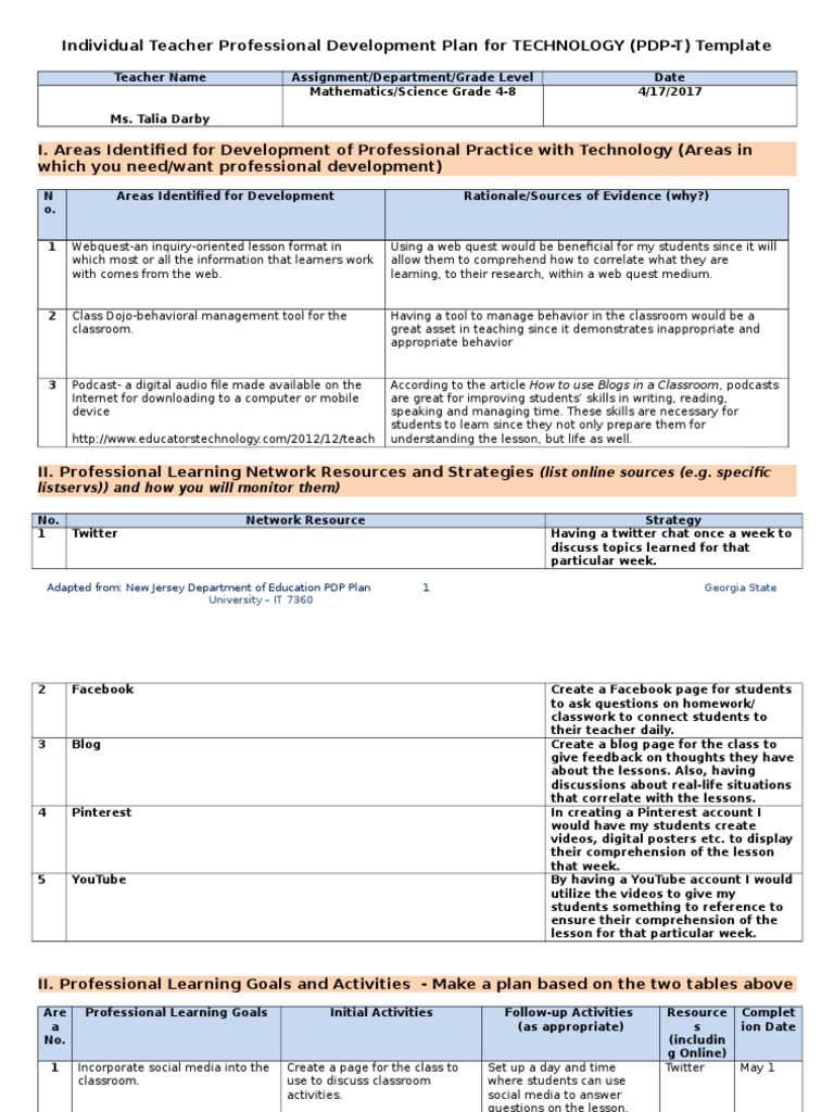 Teacherpdptemplate Revised 1 | PDF | Homework | Social Media