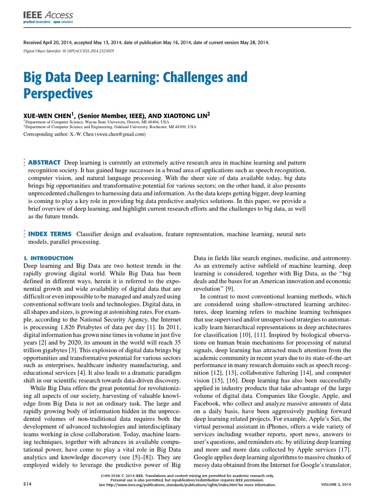 Big Data Deep Learning: Challenges and Perspectives | PDF | Deep ...