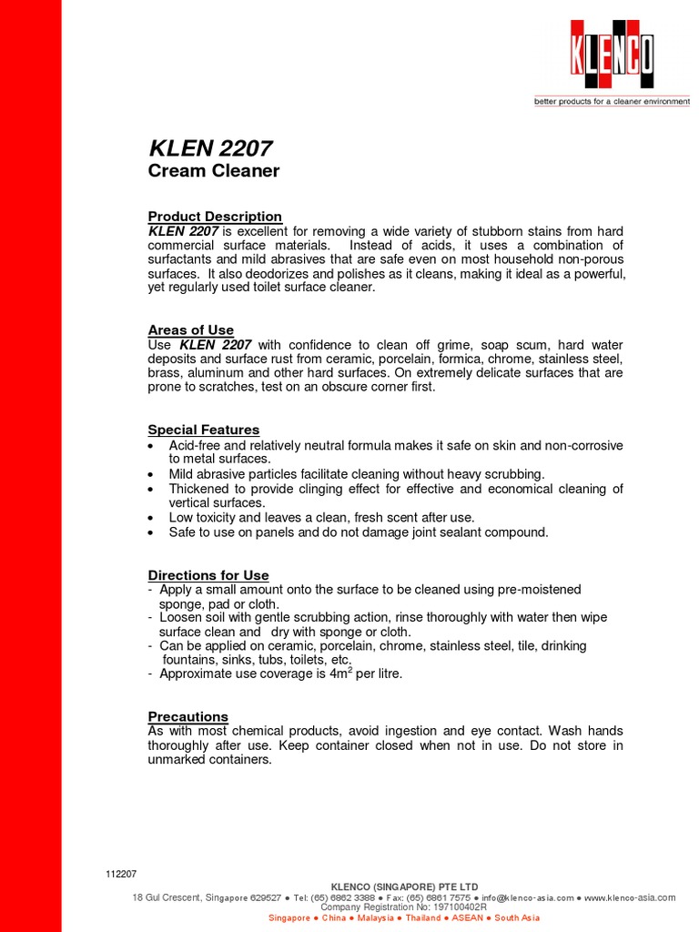 KLEN 2207 Cream Cleaner | PDF | Personal Protective Equipment ...