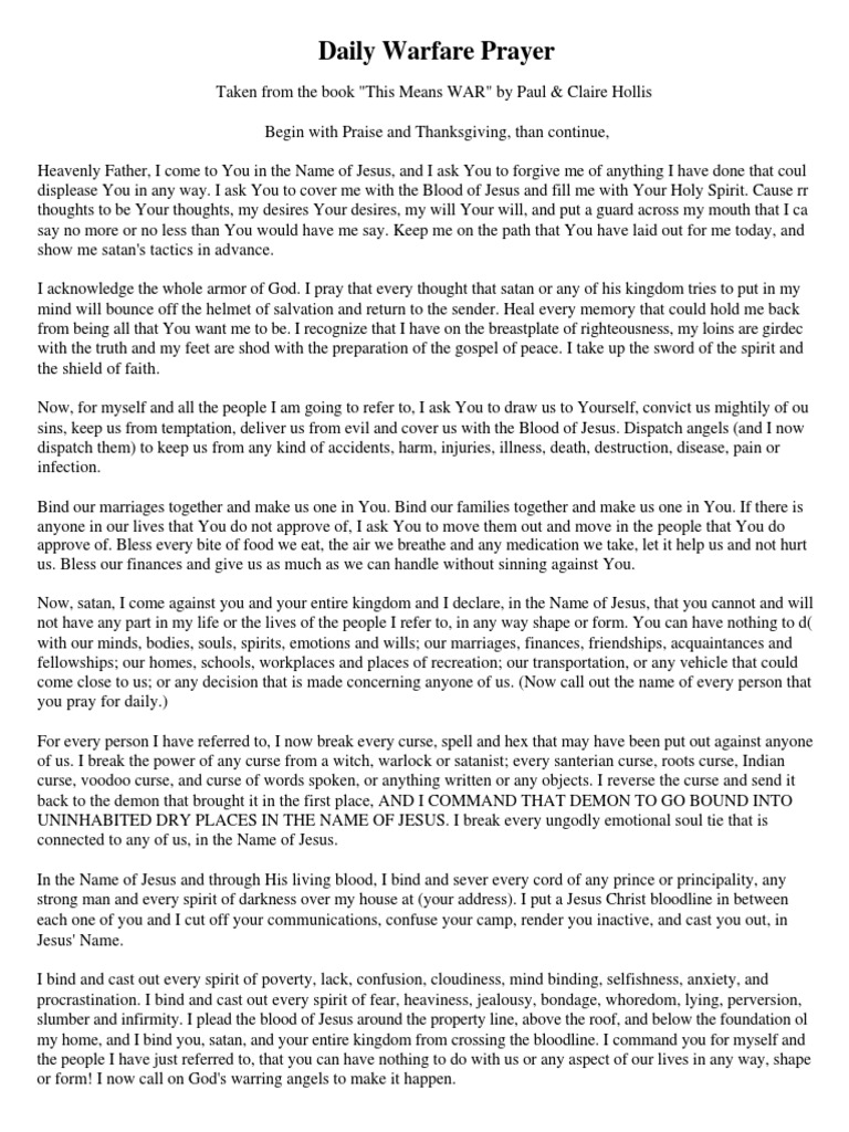 Daily Warfare Prayers PDF | PDF | Armor Of God | Religious Belief And ...