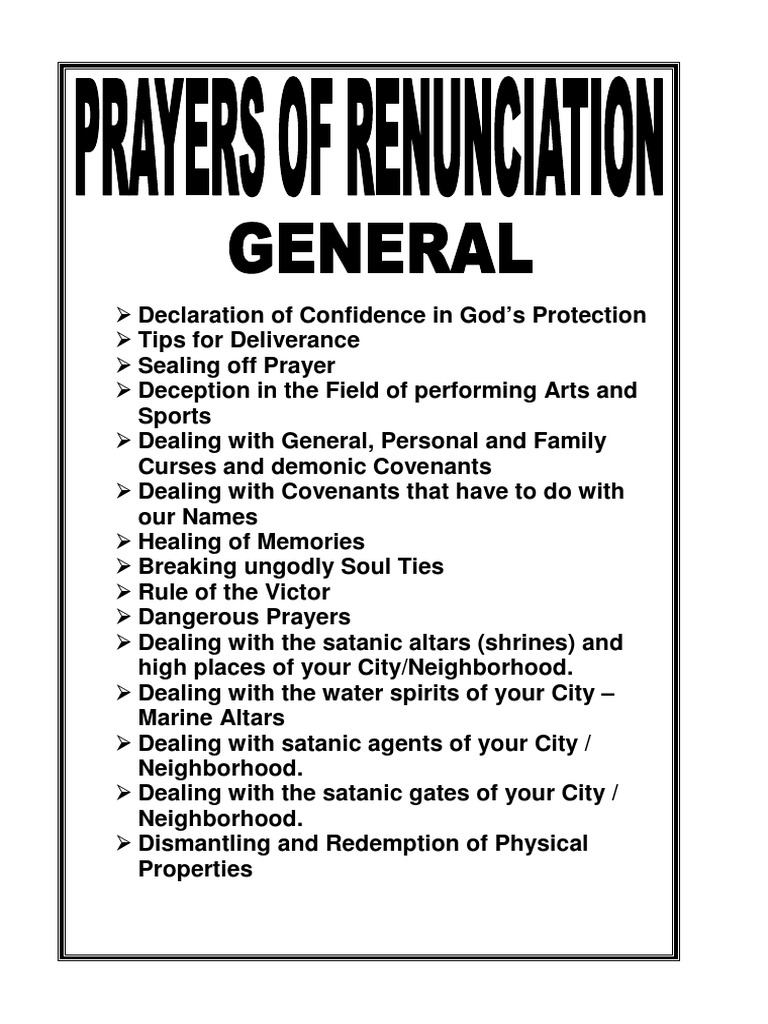 General Prayers of Renunciation PDF | PDF | Muse | Covenant (Biblical)