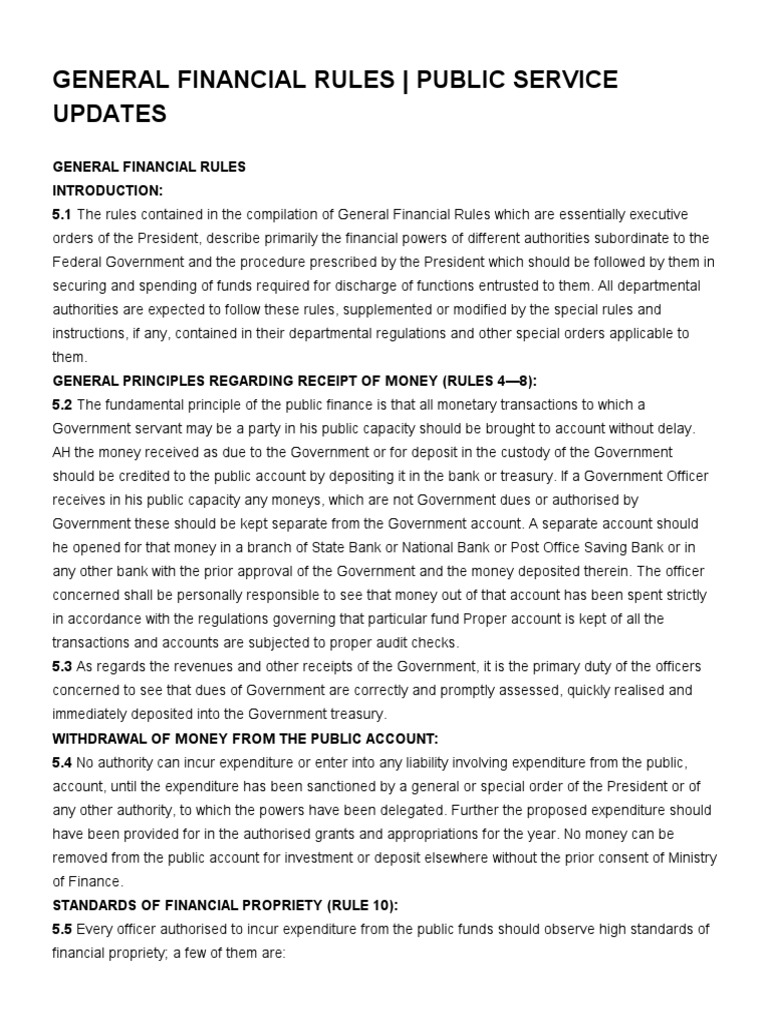 GENERAL FINANCIAL RULES _ PUBLIC SERVICE UPDATES AGPR.pdf | Accountant ...