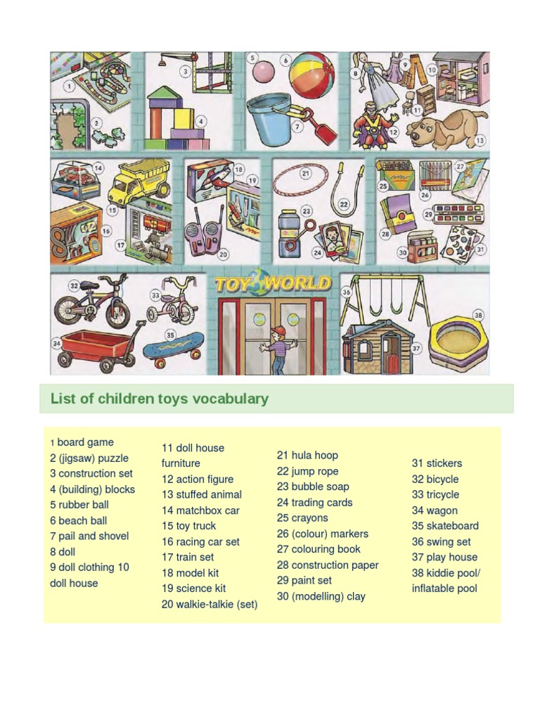 Children's Toys Vocabulary List | PDF | Toy Collecting | Toys