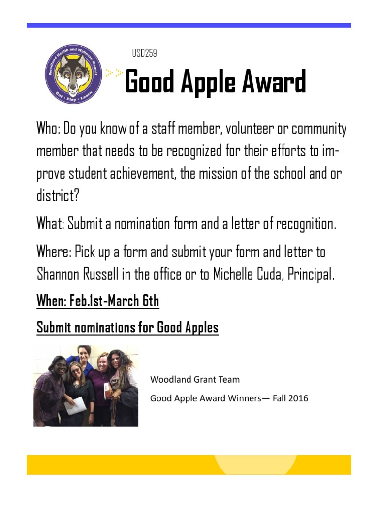 Good Apple Award: When: Feb.1st-March 6th Submit Nominations For Good ...