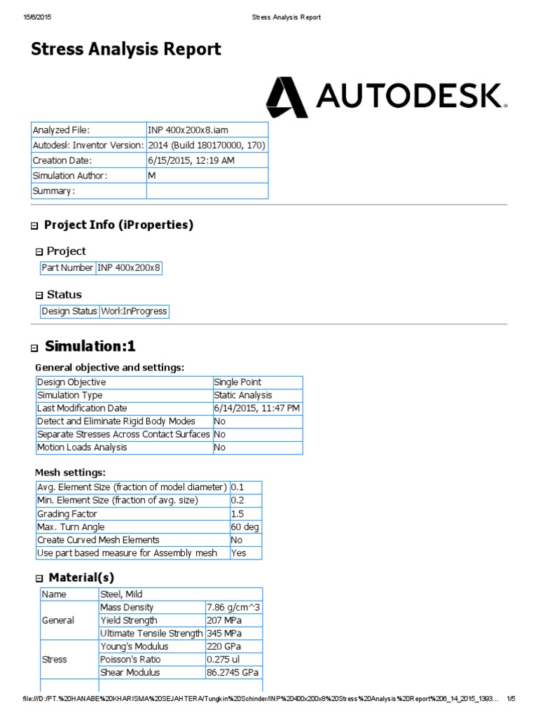 Stress Analysis Report | PDF | Stress–Strain Analysis | Strength Of ...