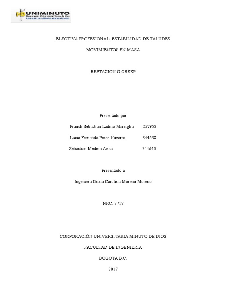 Reptación: Movimiento en Masa Lento | PDF | Suelo | Geología
