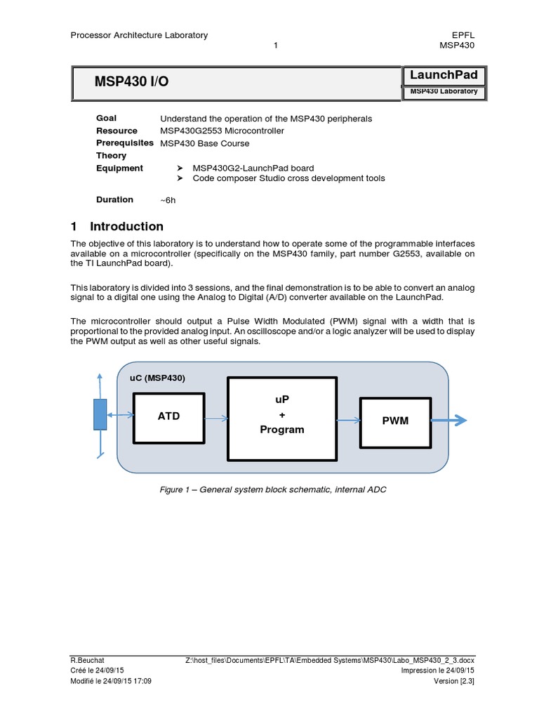MSP430 GPIO and Watchdog Timer Lab/TITLE | PDF | Analog To Digital Converter | Microcontroller
