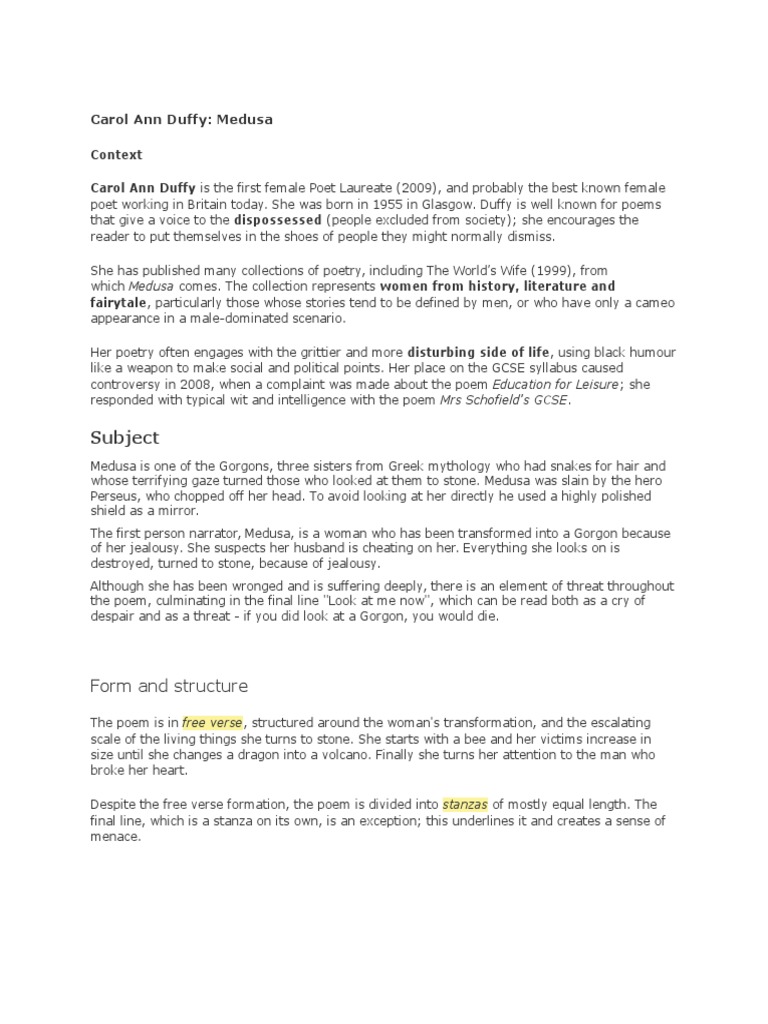Carol Ann Duffy | PDF | Medusa | Poetry