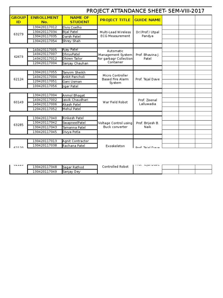 Project 2016 2017 Attendance Sheet | PDF