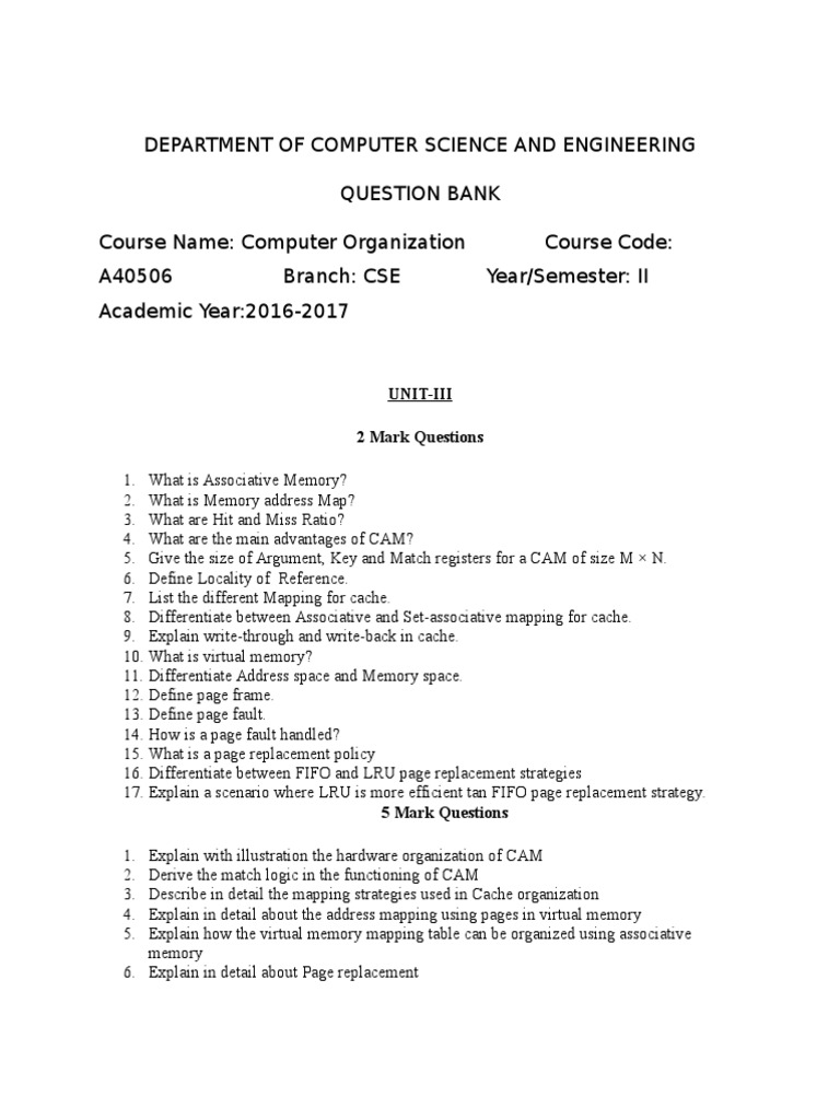 Computer Organization Question Bank | PDF | Cpu Cache | Instruction Set