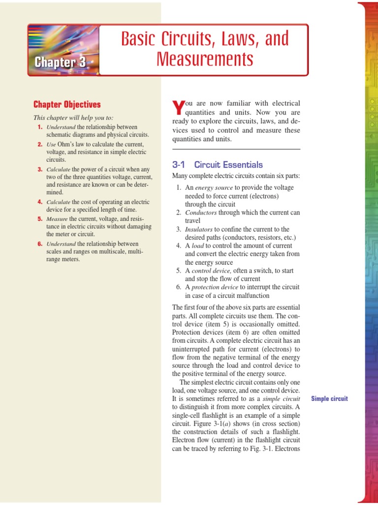 Basic Circuits, Laws, and Measurements: Chapter Objectives | PDF | Electric Current | Voltage