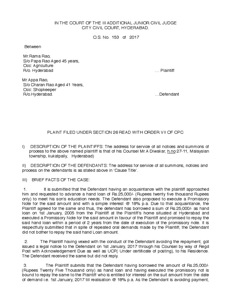 plaint for malicious prosecution | Lawsuit | Promissory Note