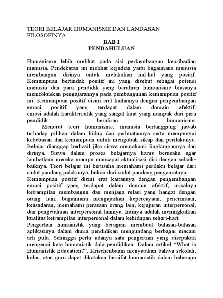 Teori Belajar Humanisme Dan Landasan Filosofinya | PDF