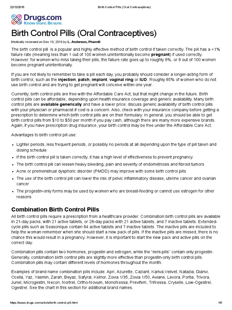 Birth Control Pills (Oral Contraceptives) | PDF | Combined Oral ...