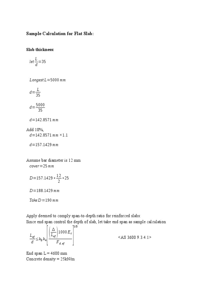Sample Calculation For Flat Slab | PDF | Physics | Building Engineering