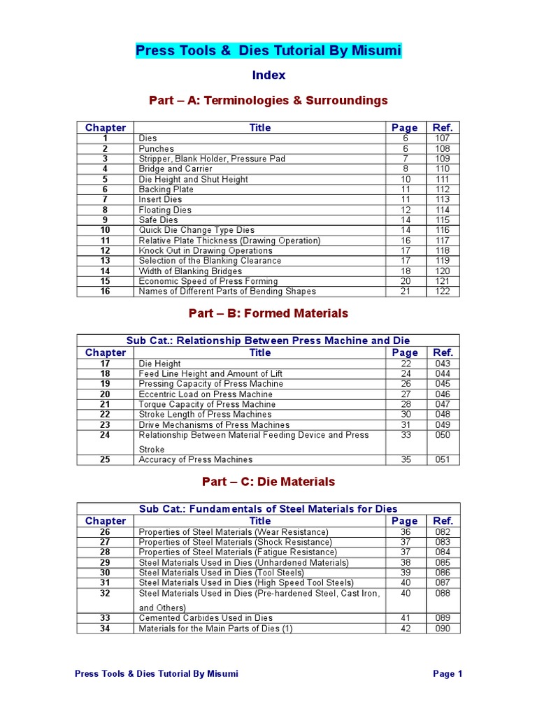 Press Tools & Dies Tutorial By Misumi: A Comprehensive Guide to the ...