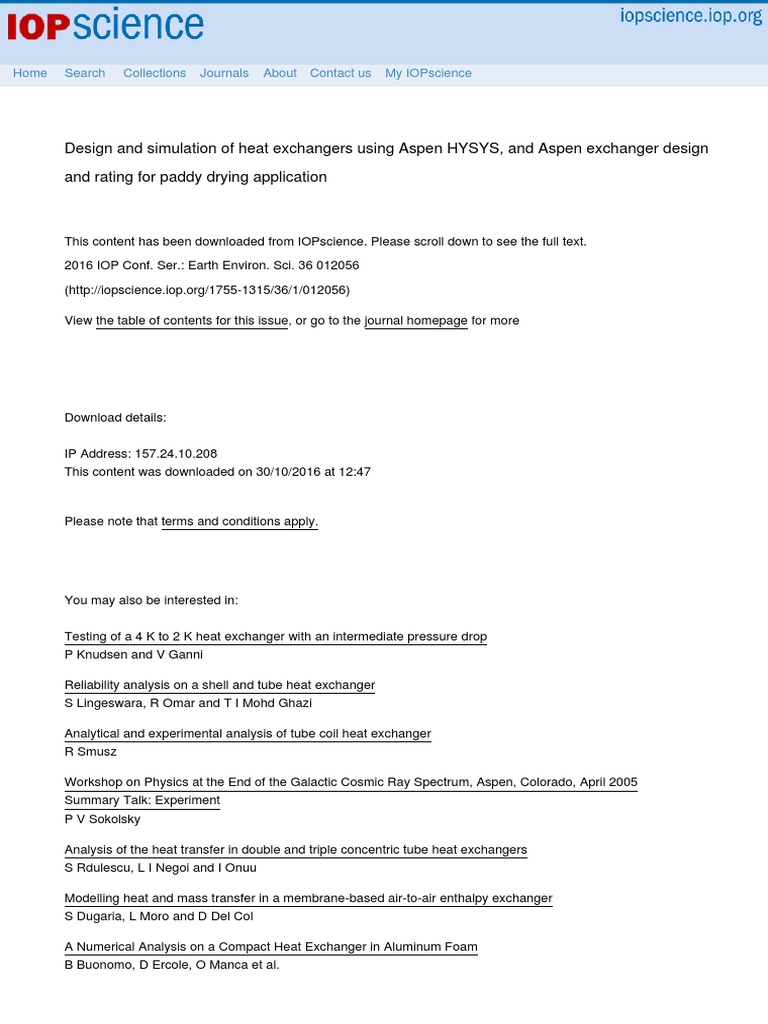Design and Simulation of Heat Exchangers Using Aspen HYSYS, and Aspen ...