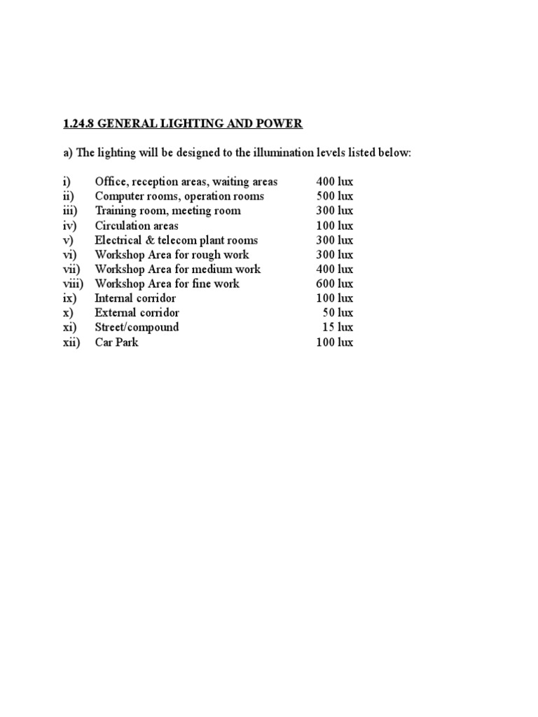 General Lighting Lux Level | PDF