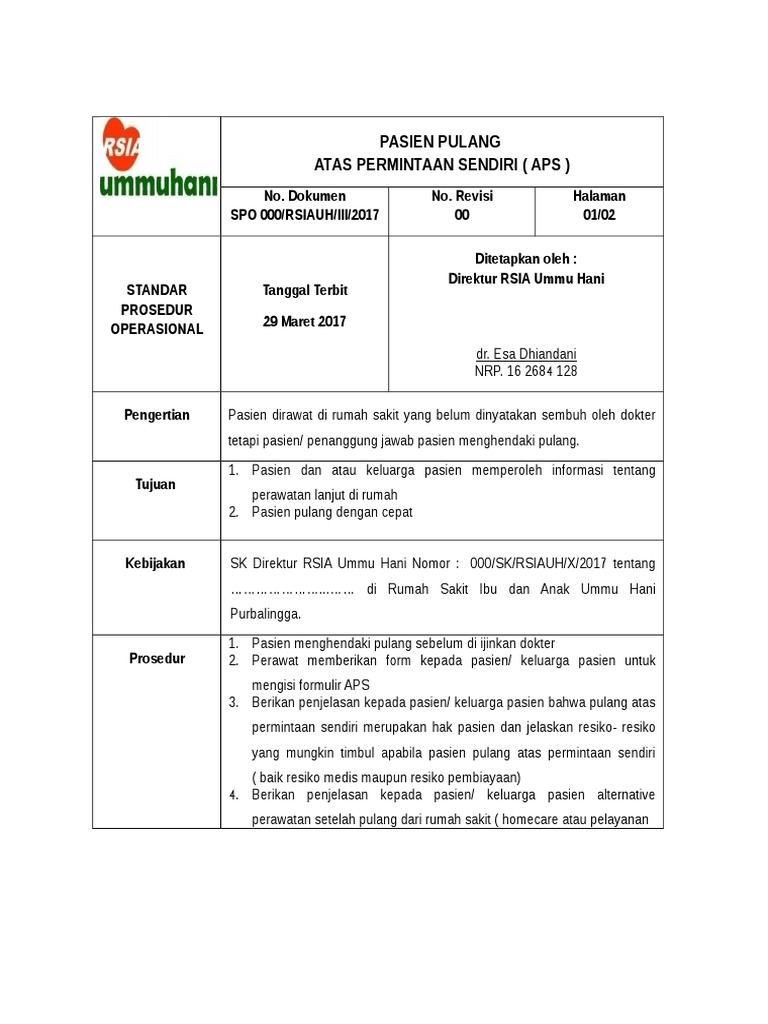 Pasien Pulang Atas Permintaan Sendiri (Aps) | PDF