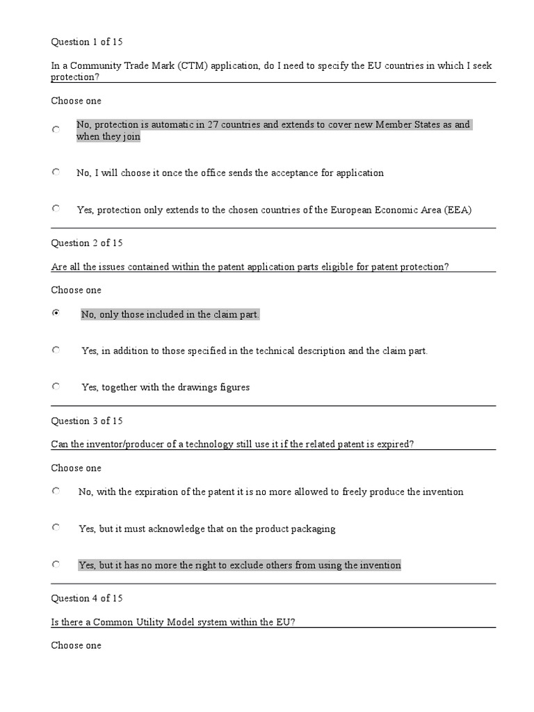 IPR Quiz | PDF | Patent | Intellectual Property