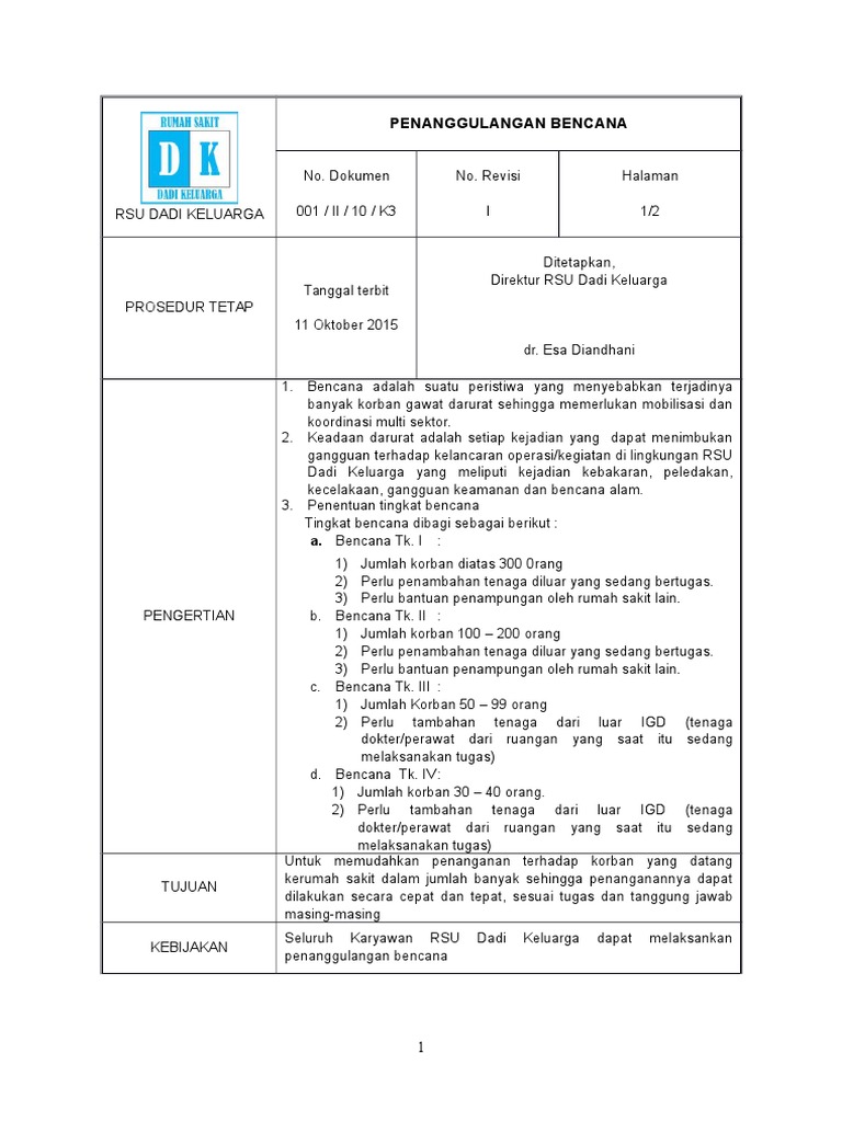 SOP Penanggulangan Bencana | PDF