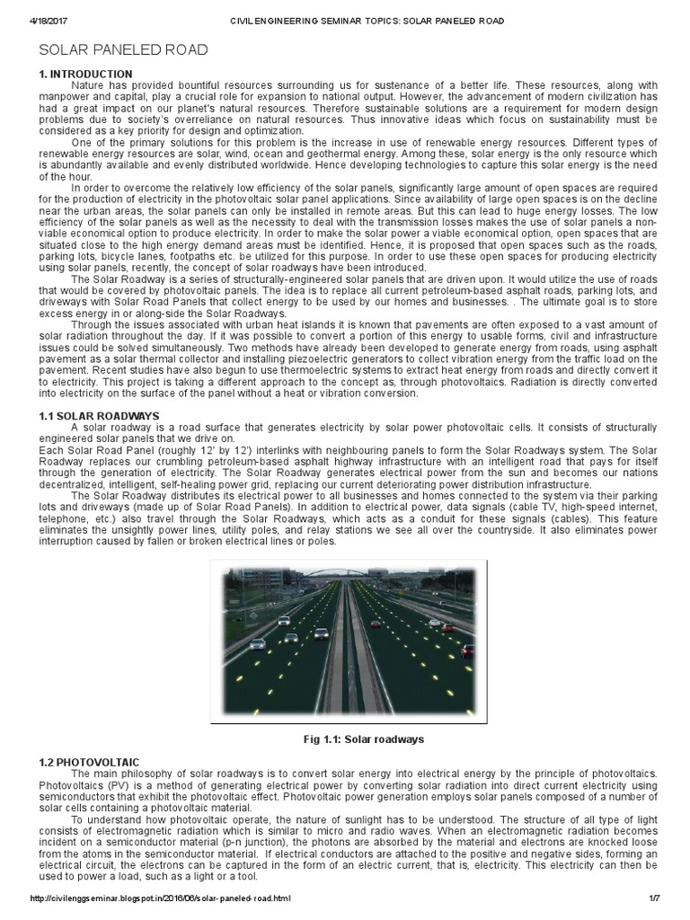 Civil Engineering Seminar Topics - Solar Paneled Road | PDF | Solar ...