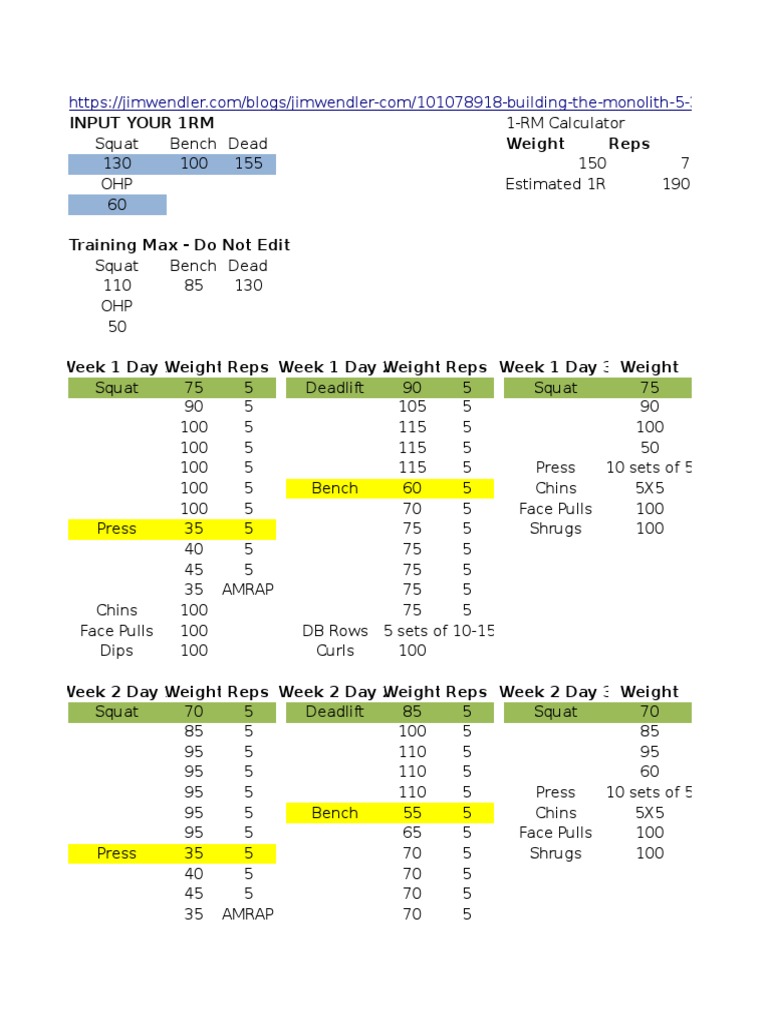 Input Your 1Rm Weight Reps | PDF | Games Of Physical Skill | Physical ...