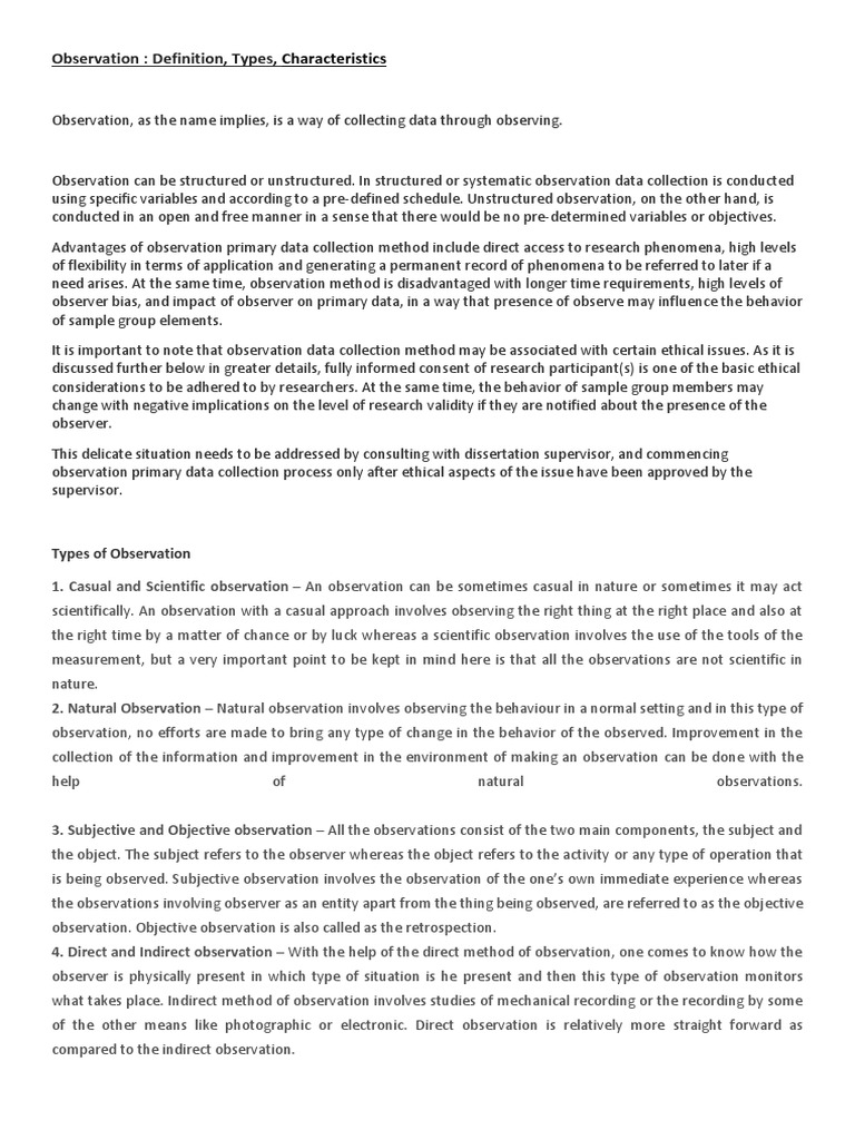 Observation: Definition, Types,: Characteristics | PDF | Observation ...