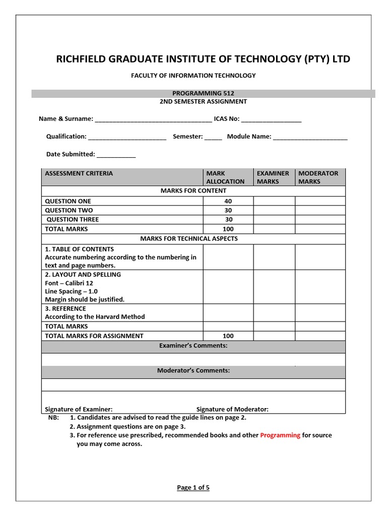 Richfield Graduate Institute Of Technology (Pty) Ltd: Programming