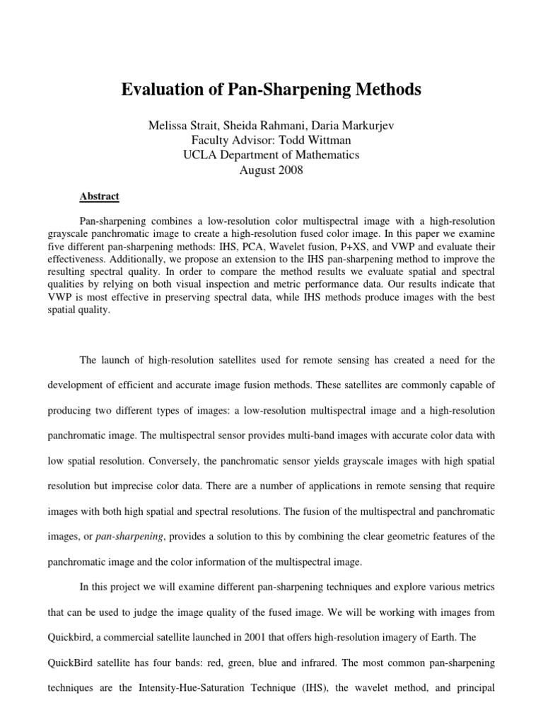 Evaluation of Pan-Sharpening Methods | PDF | Computer Vision | Vision