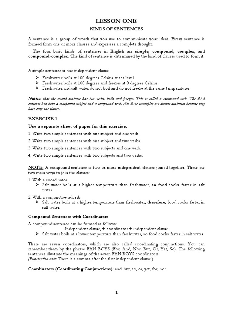 Lesson One: Exercise 1 Use A Separate Sheet of Paper For This Exercise ...