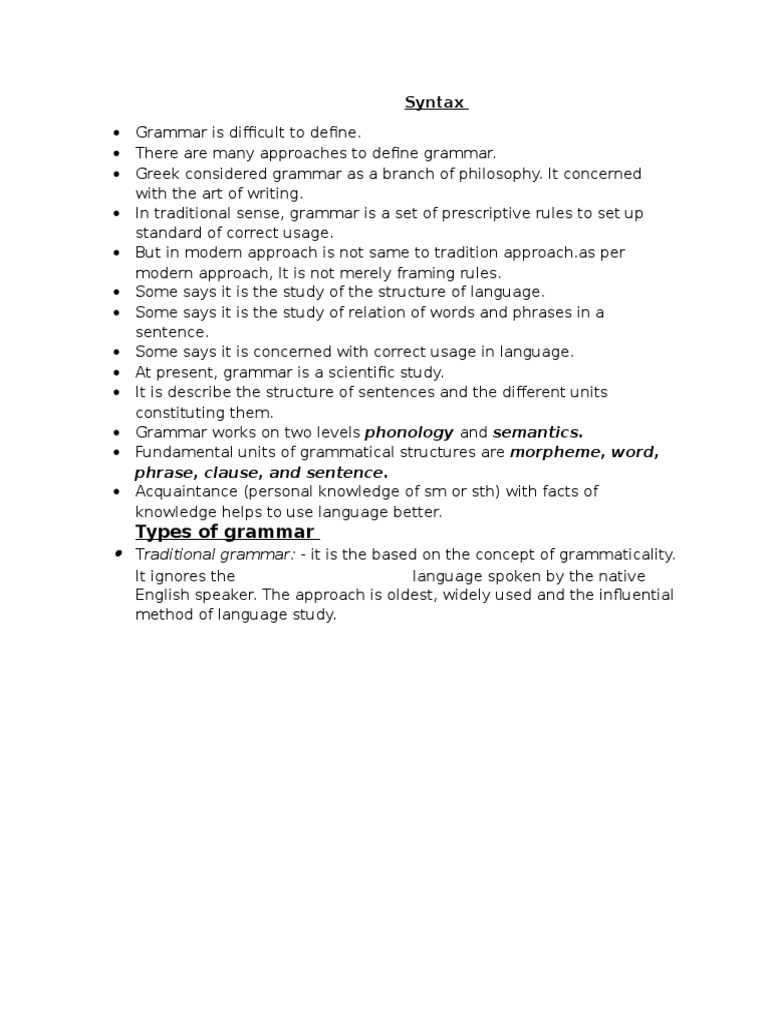 Syntax: Types of Grammar | PDF