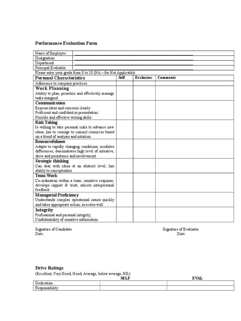 Performance Evaluation Form: Work Planning | PDF | Performance ...